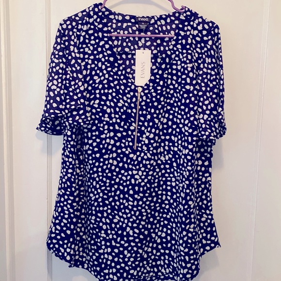 Evans | Tops | Evans Zipper Front Navy White Blouse | Poshmark
